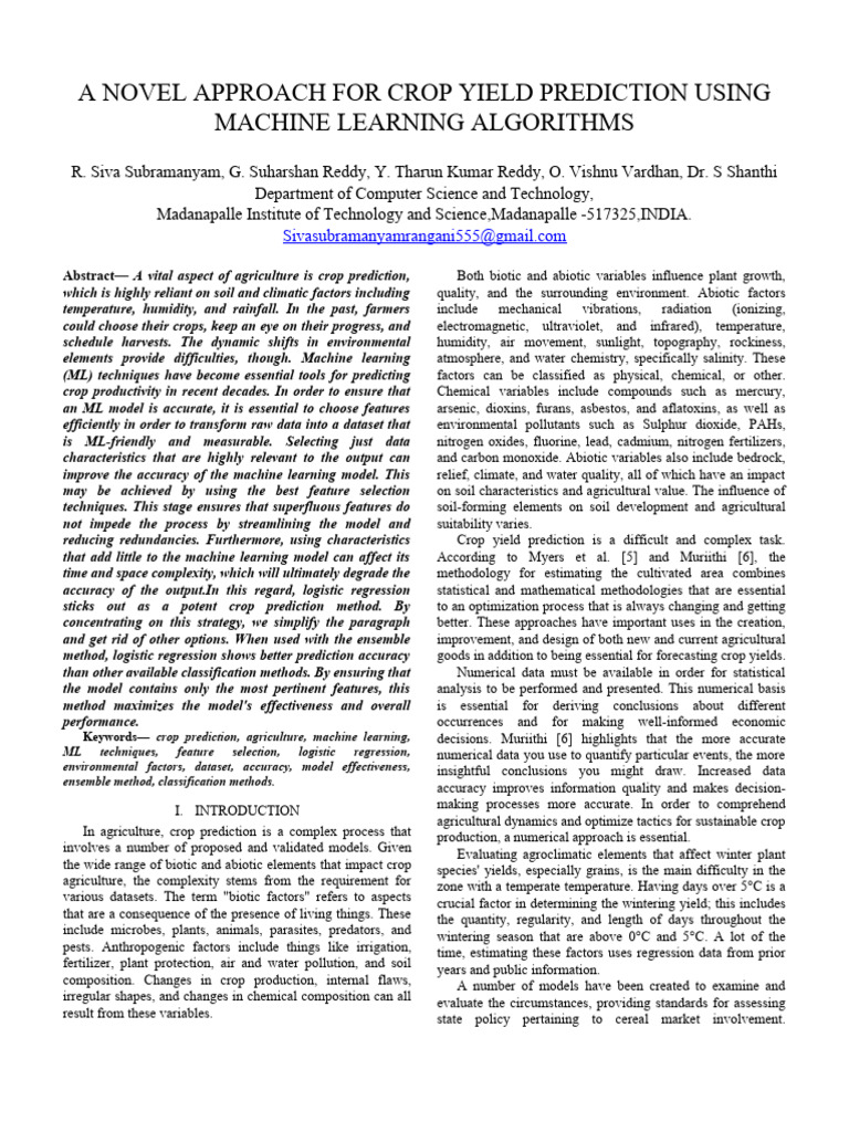 Crop Yield Prediction | PDF | Support Vector Machine | Logistic Regression