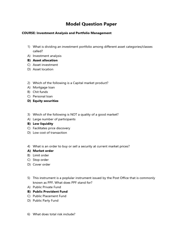 IAPM MCQs Merged | PDF | Financial Risk | Investing