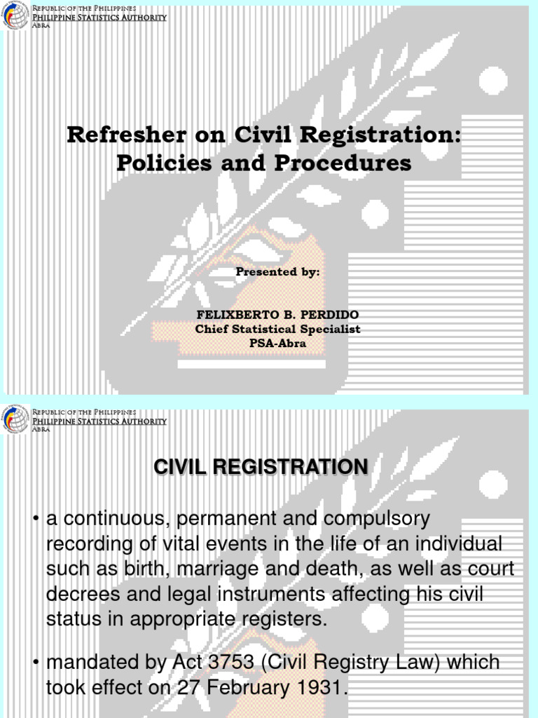 Refresher On Civil Registration - Policies and Procedures | PDF | Birth ...