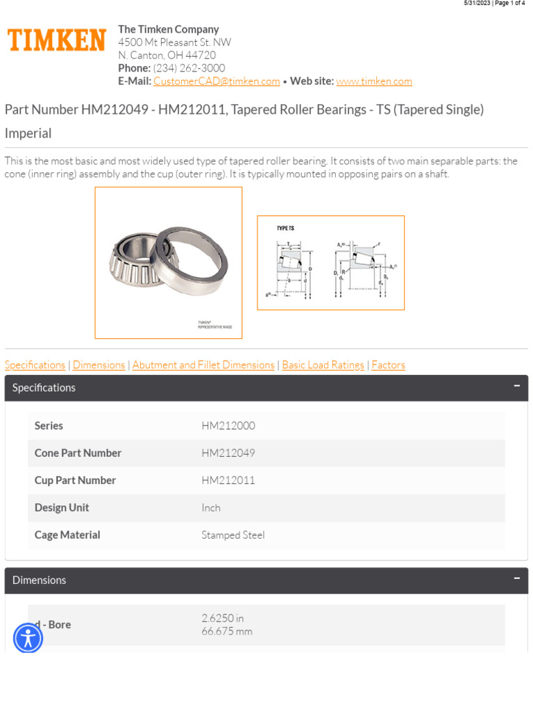 HM212049 HM212011 TaperedRollerBearings TS (TaperedSingle) Imperial ...