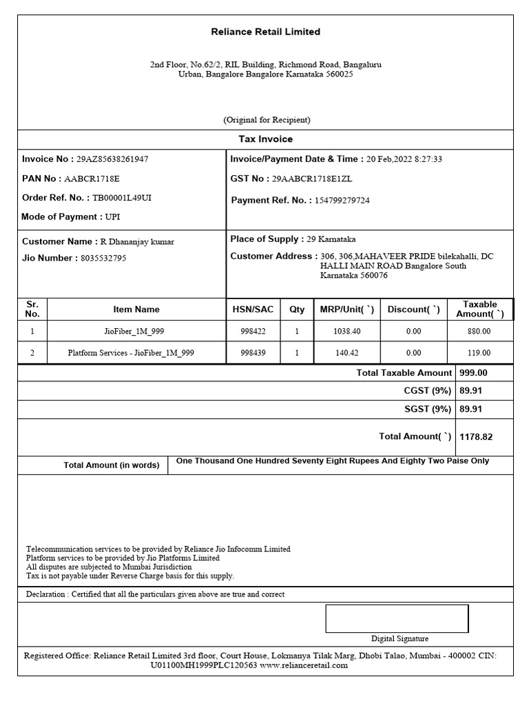 Jio Invoice Feb | PDF | Taxation | Economies