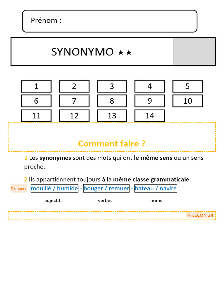 Exercices de synonymes CE1 | PDF | Linguistique