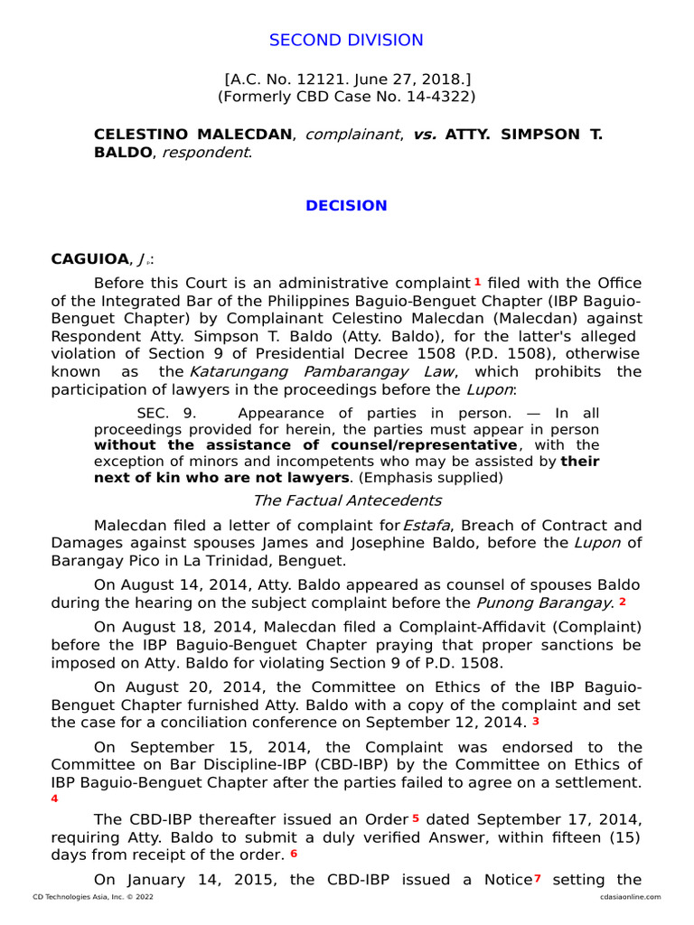 Malecdan v. Baldo | PDF | Lawyer | Complaint