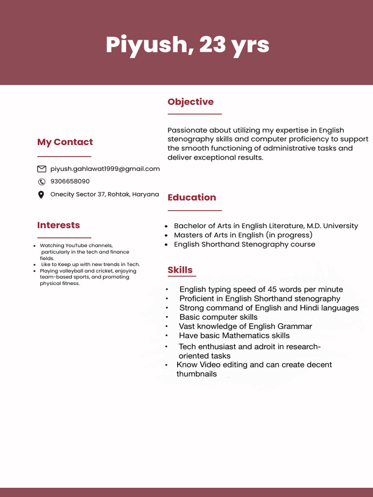 Piyush Resume | Download Free PDF | Shorthand | Human Communication
