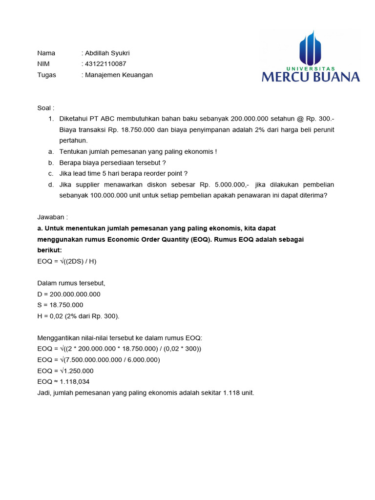 Analisis Pemesanan Ekonomis PT ABC | PDF