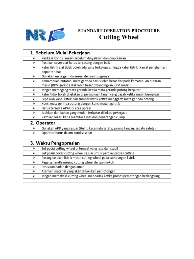 Standart Operation Procedure Cutting Wheel | PDF | Komputer | Teknologi & Rekayasa