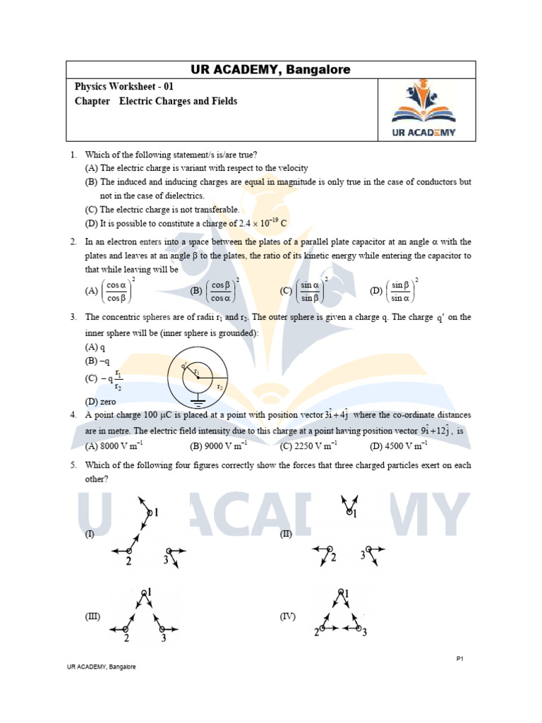 Worksheet (01) - Electric Charges and Fields (KP) | PDF | Mechanics ...