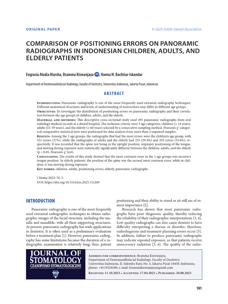 Comparison of Positioning Errors On Panoramic Radiographs in Indonesian ... Comparison of Positioning Errors On Panoramic Radiographs in Indonesian ...
