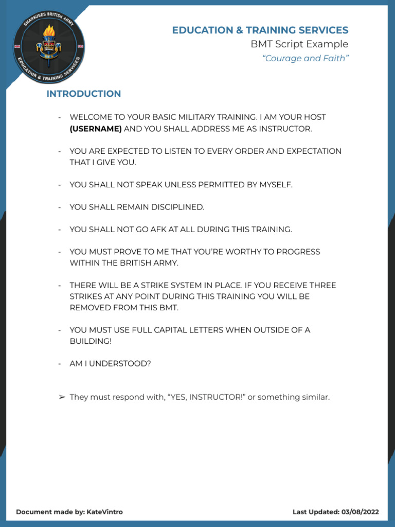 ETS - BMT Script Example | PDF