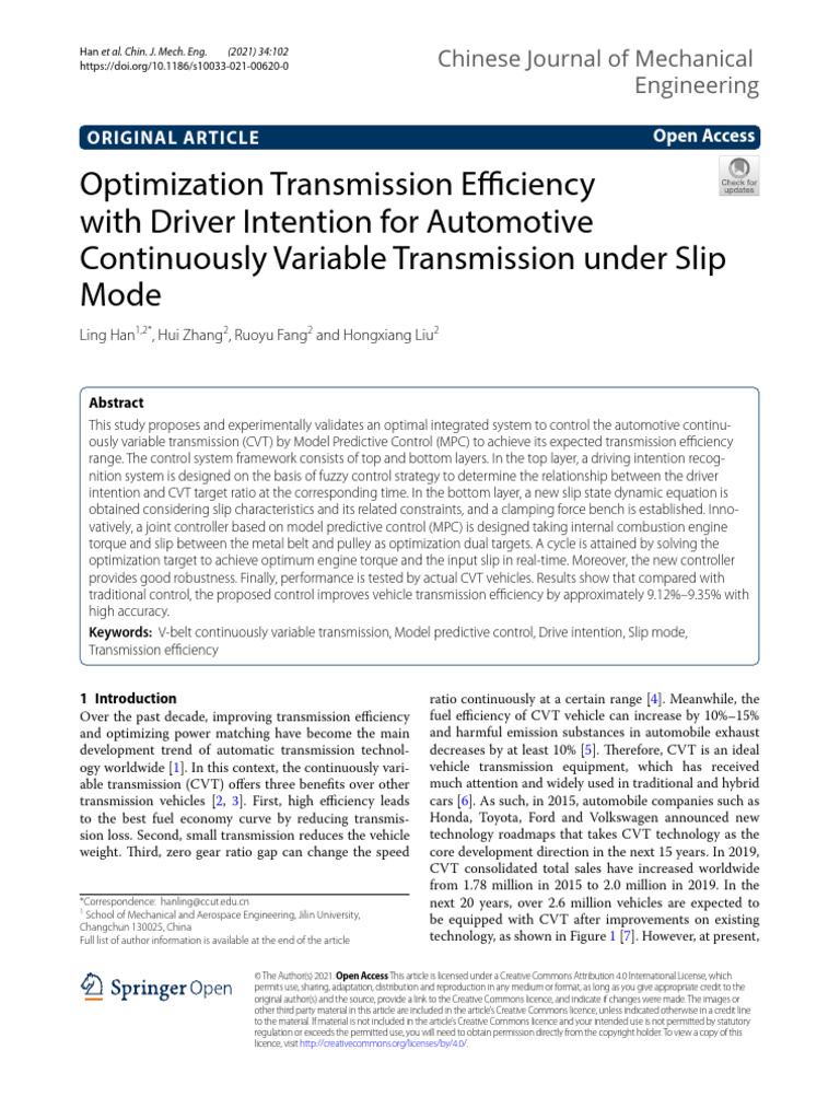 Optimization Transmission Efficiency With Driver Intention For Automotive Continuously Variable ...