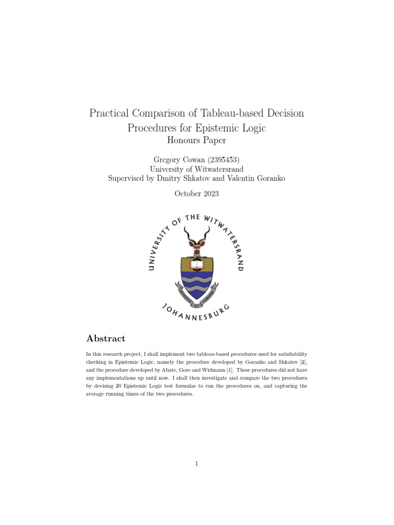 Honours Paper | Download Free PDF | Logic | First Order Logic