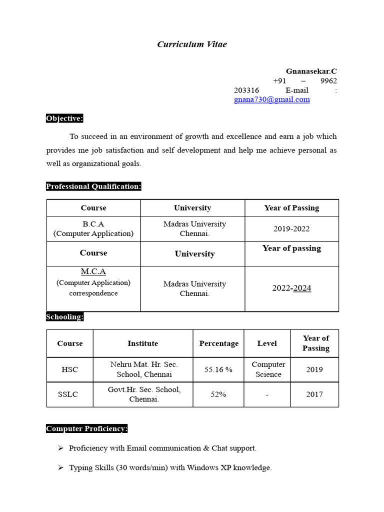 Resume Gnanasekar Recreate | PDF | Communication