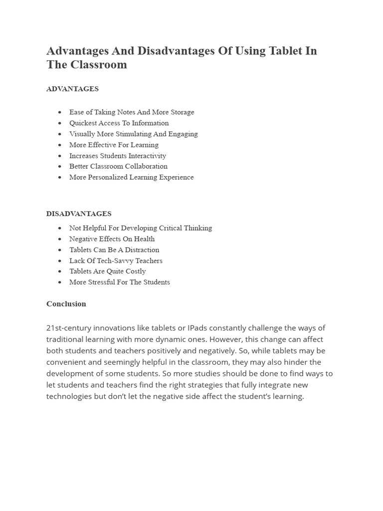 Pros and Cons of Tablets in Education | PDF | Lifestyle