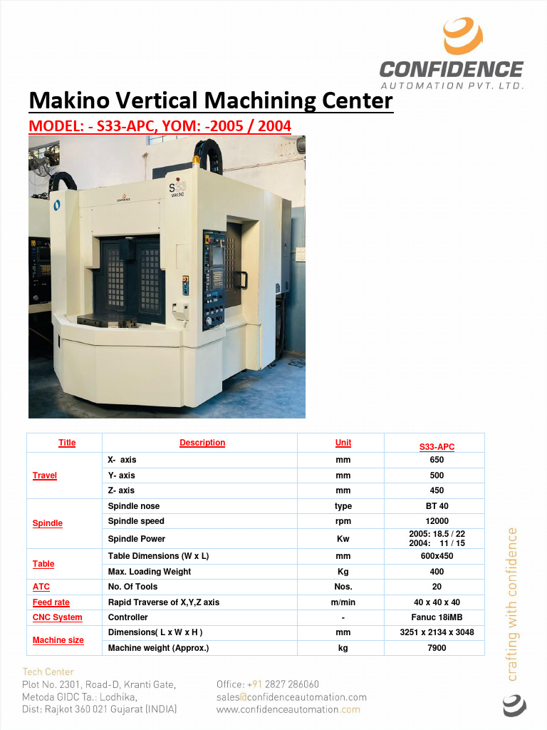 Makino s33 Apc Double Pallet VMC Machine Yom 2005 2004 | PDF