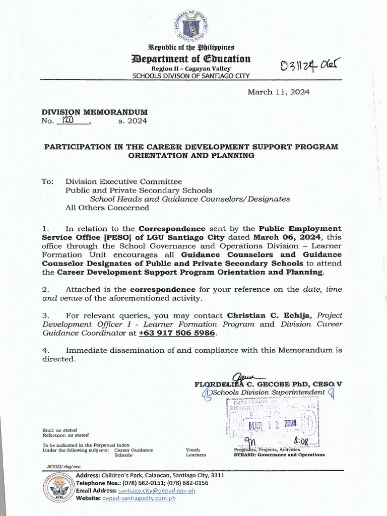 DM120 S. 2024 Participation in The Career Development Support Program | PDF