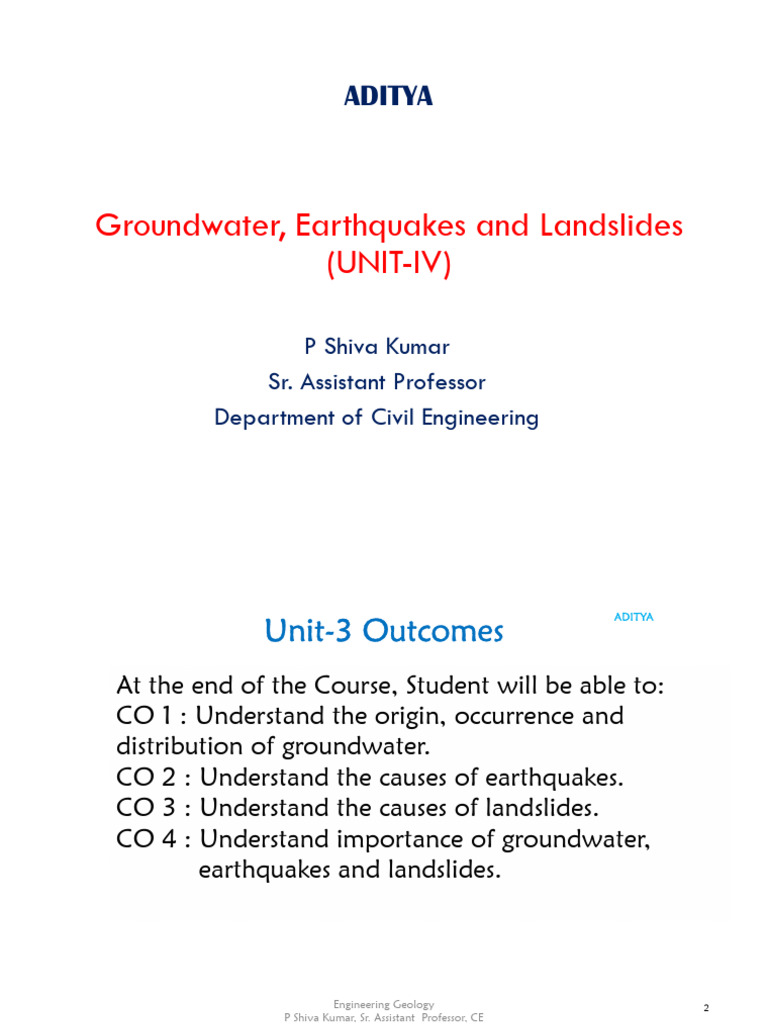 Engineering Geology Unit 4 Groundwater | PDF | Groundwater | Aquifer