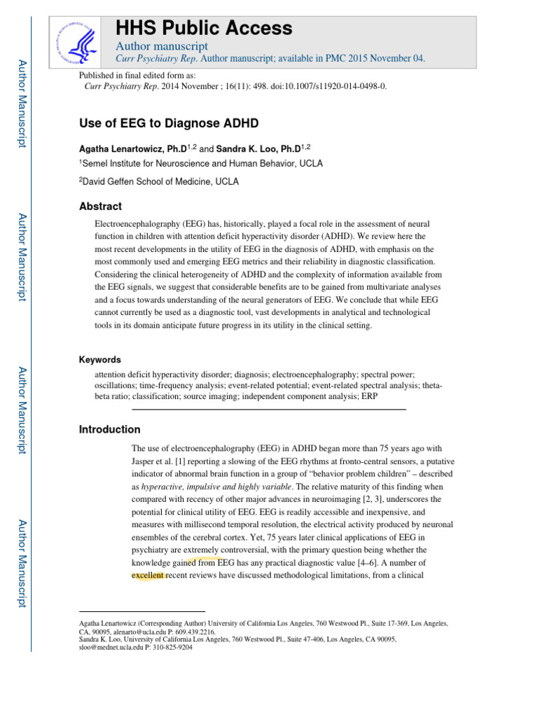 EEG in ADHD Diagnosis | PDF | Electroencephalography | Event Related ...