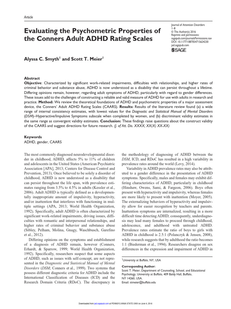 Evaluating The Psychometric Properties Of The Conners Adult Adhd Rating