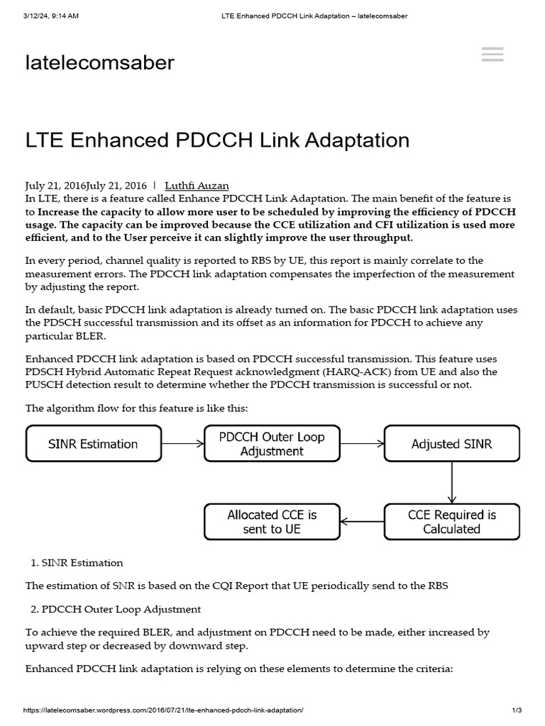 LTE Enhanced PDCCH Link Adaptation - Latelecomsaber | PDF