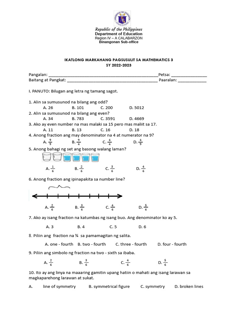 Math 3 - 3RD Periodical Test 2023 | PDF