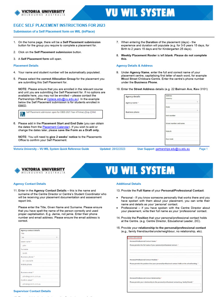 EGEC WIL Self Placement Instructions 2023 | PDF