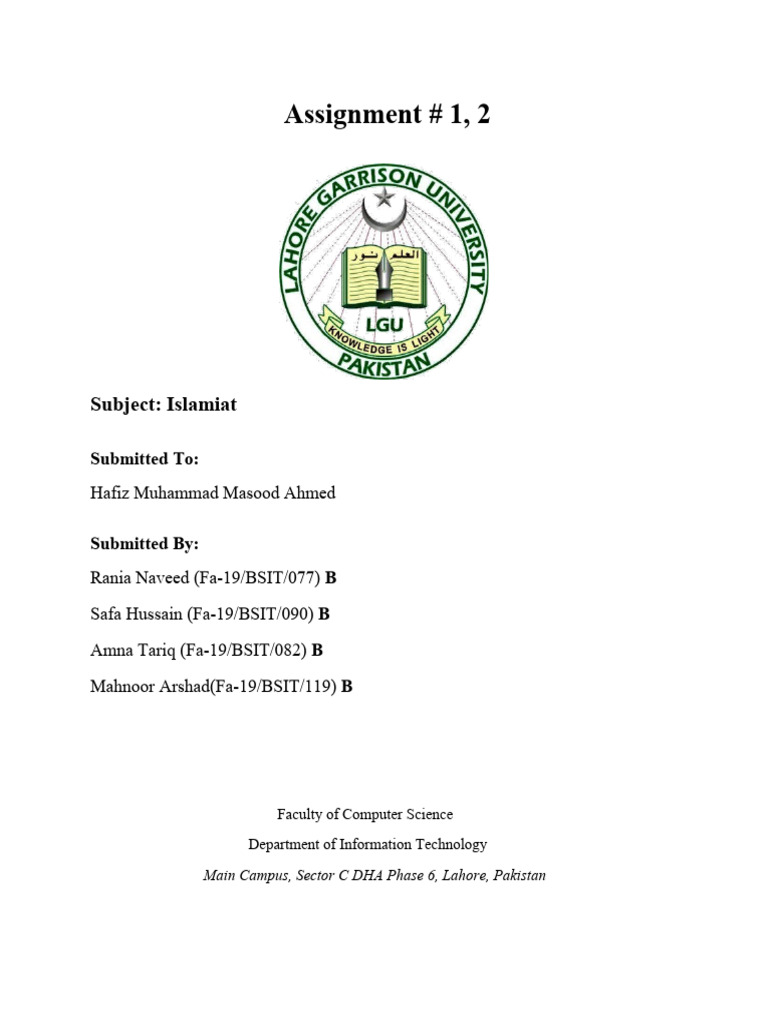 Islamiat Assignment 1,2 | PDF