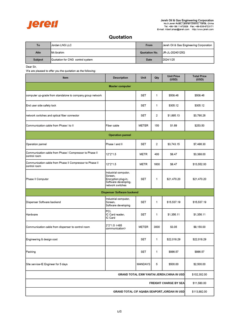 Quotation For CNG Control System | PDF | Information And Communications ...
