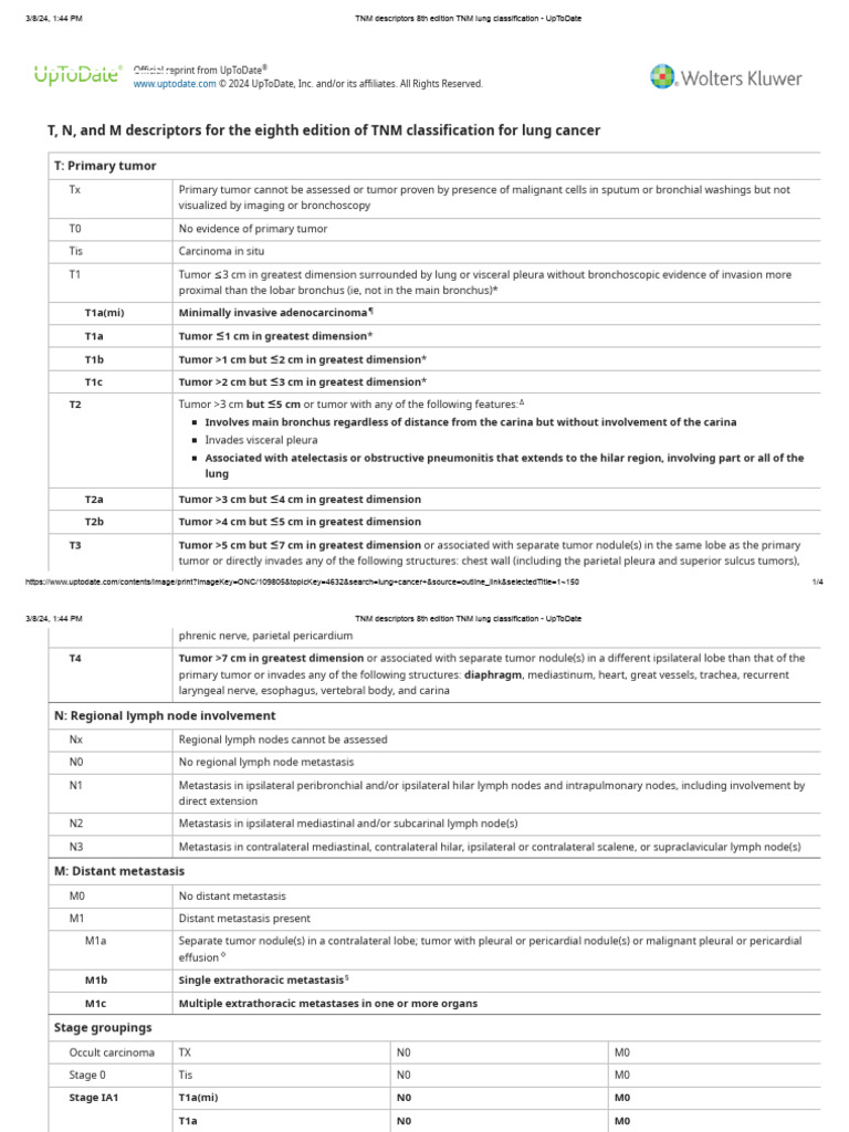 TNM Descriptors 8th Edition TNM Lung Classification - UpToDate | PDF ...