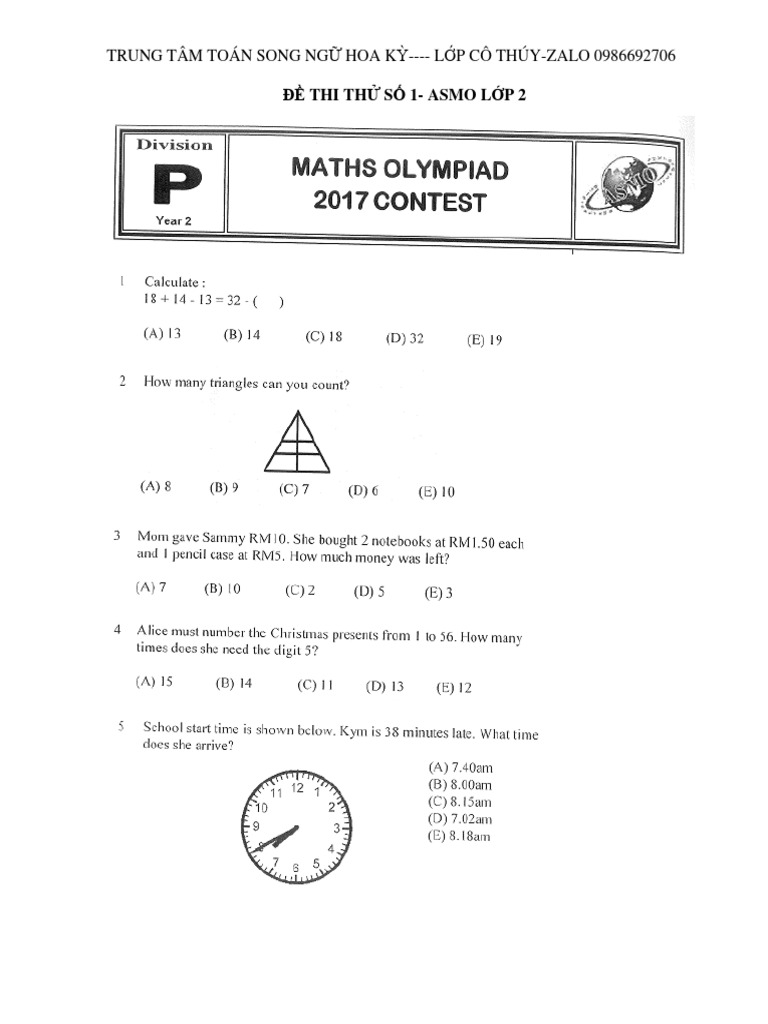 THÚY- ĐỀ THI THỬ SỐ 1 ASMO L2-2017 | PDF