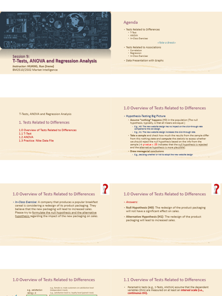 T-Tests, ANOVA and Regression Analysis: Agenda | PDF | Linear ...