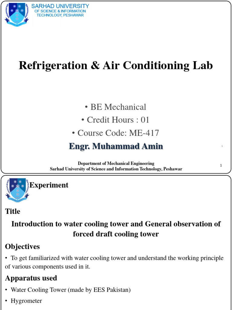 RAC Lab 03 Introduction To Water Cooling Tower and General Observation ...