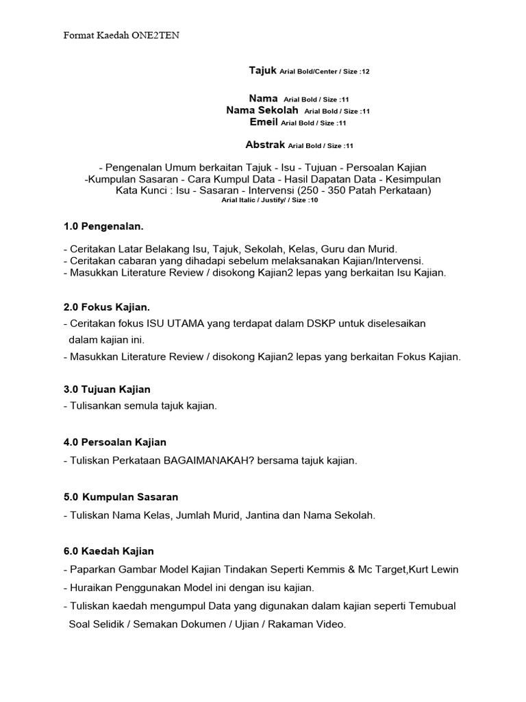 Format Penulisan One2ten Pgim | PDF