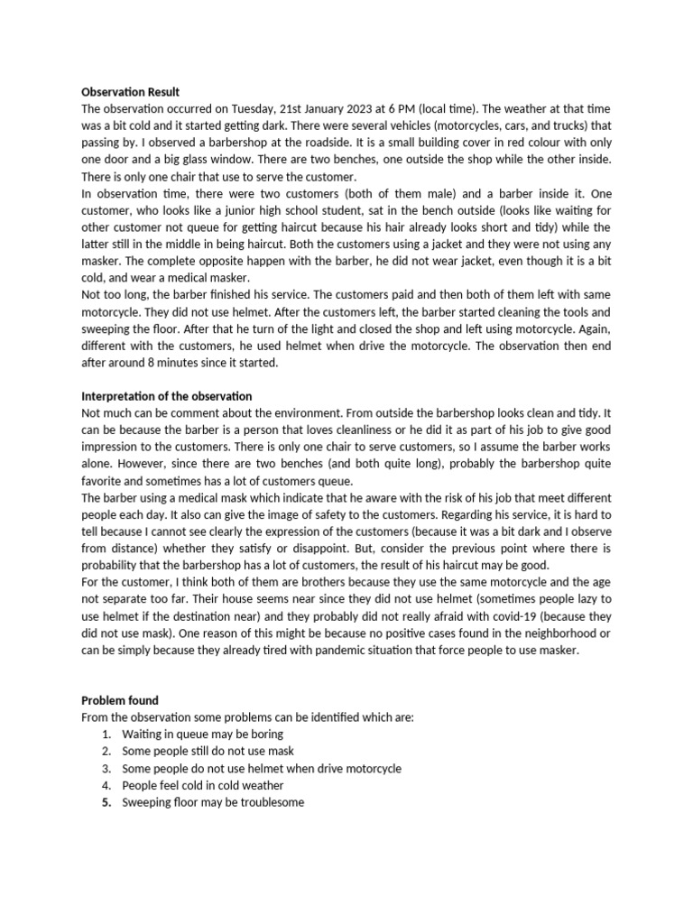 Example - Short Observation Report | PDF