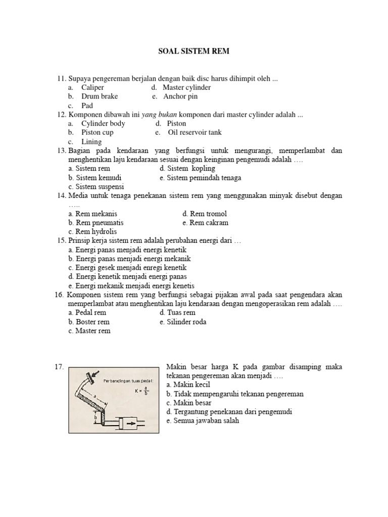 Soal Sistem Rem Kendaraan | PDF