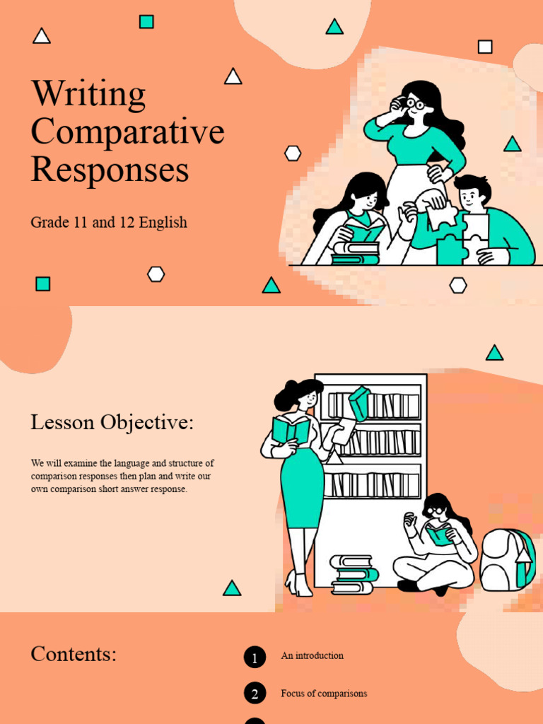 Peach Orange Green Illustrative English Writing Compare Contrast ...