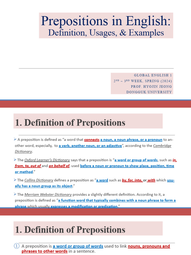 Prepositions in English (Eclass) | PDF | Word | Preposition And Postposition