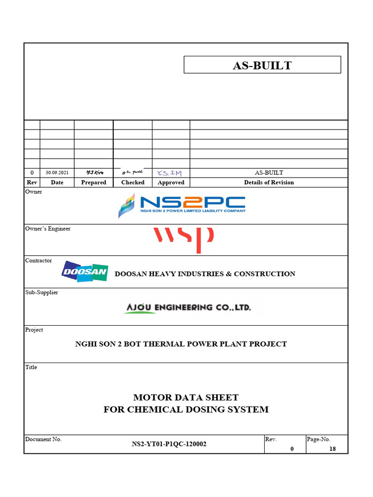 Motor Data Sheet for Dosing System | PDF | Electric Motor | Electrical Components