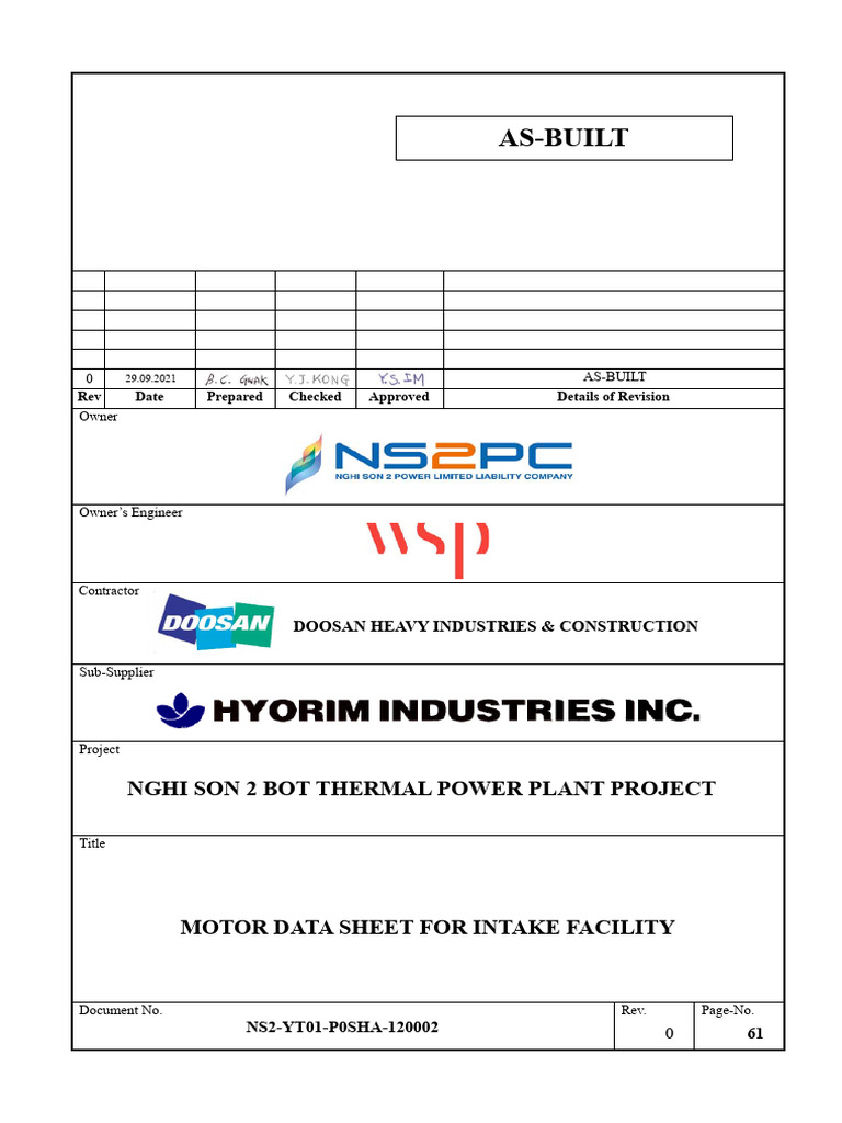Motor Data Sheet for Intake Facility | PDF | Electric Motor | Electric ...