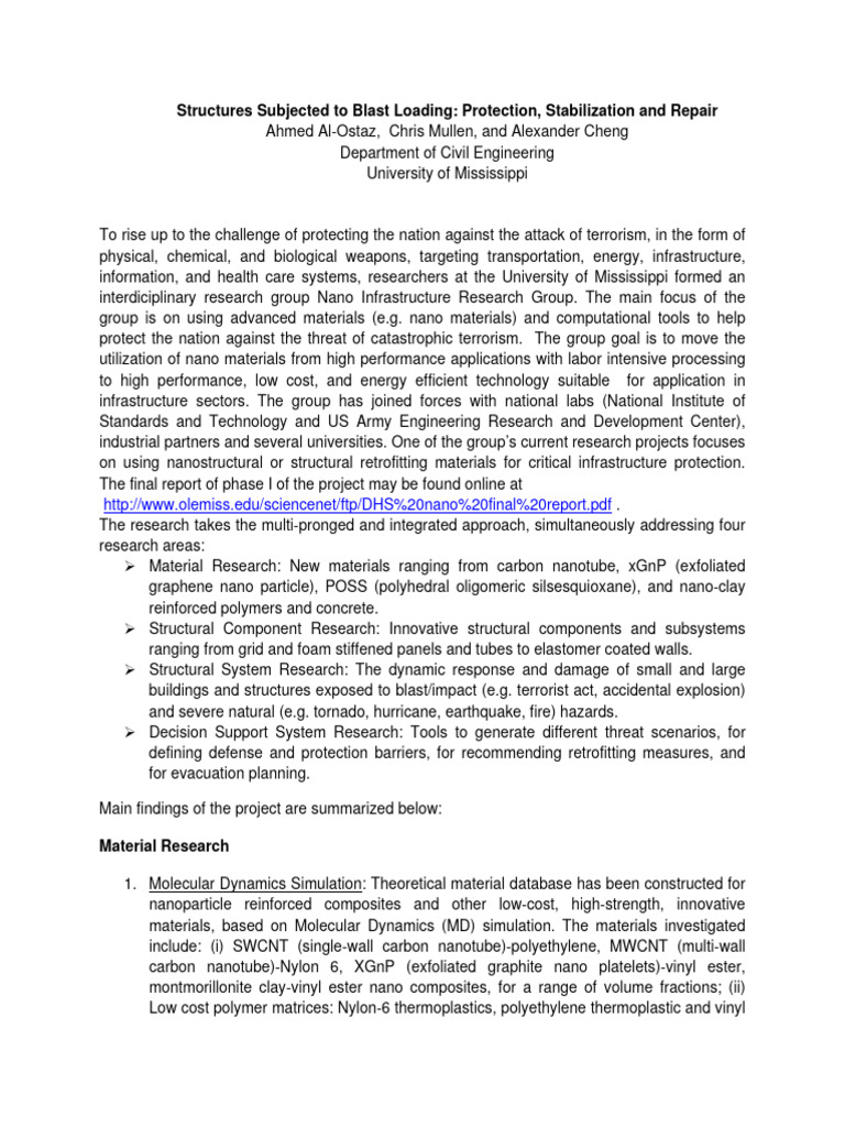 Struct Subj To Blast Load For DHS Stab Workshp by Al-Ostaz and Mullen ...