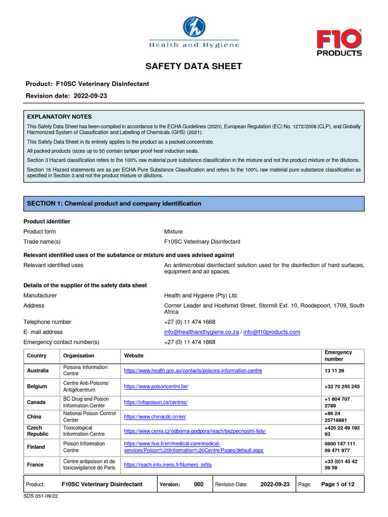 Veterinary Disinfectant SDS | PDF | Toxicity | Physical Sciences