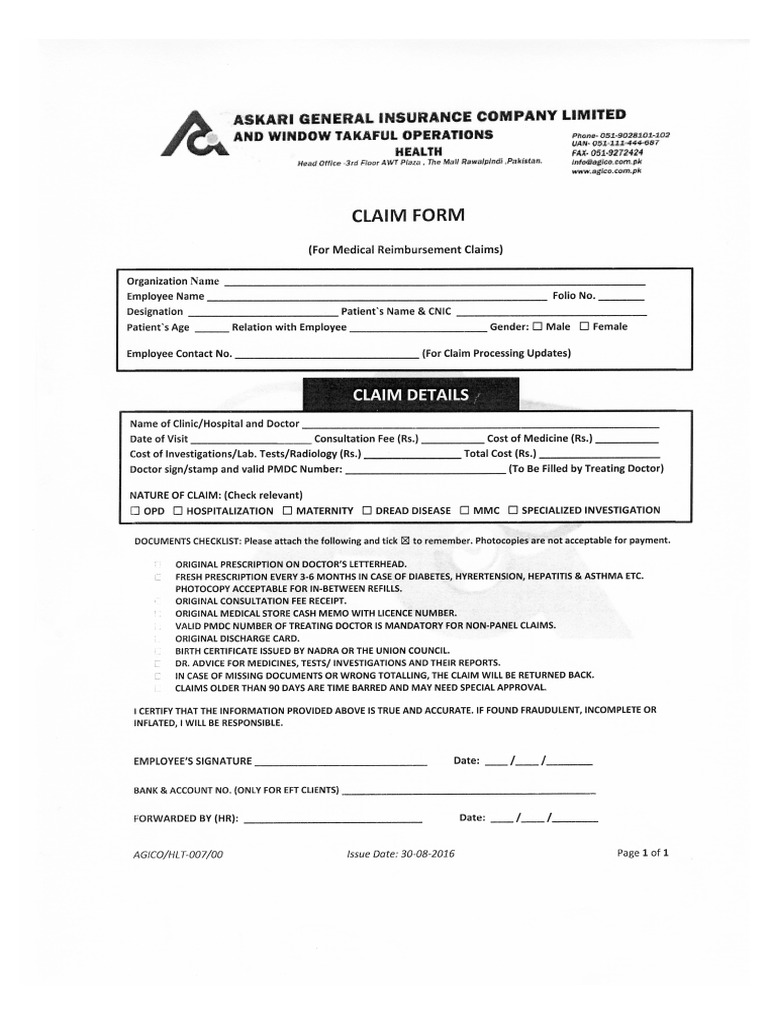 Askari Claim Form | PDF