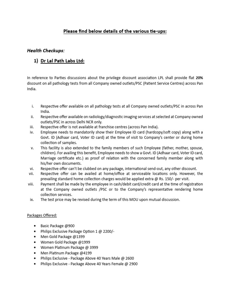 Employee Health Checkup Discounts | PDF | Cholesterol | High Density ...