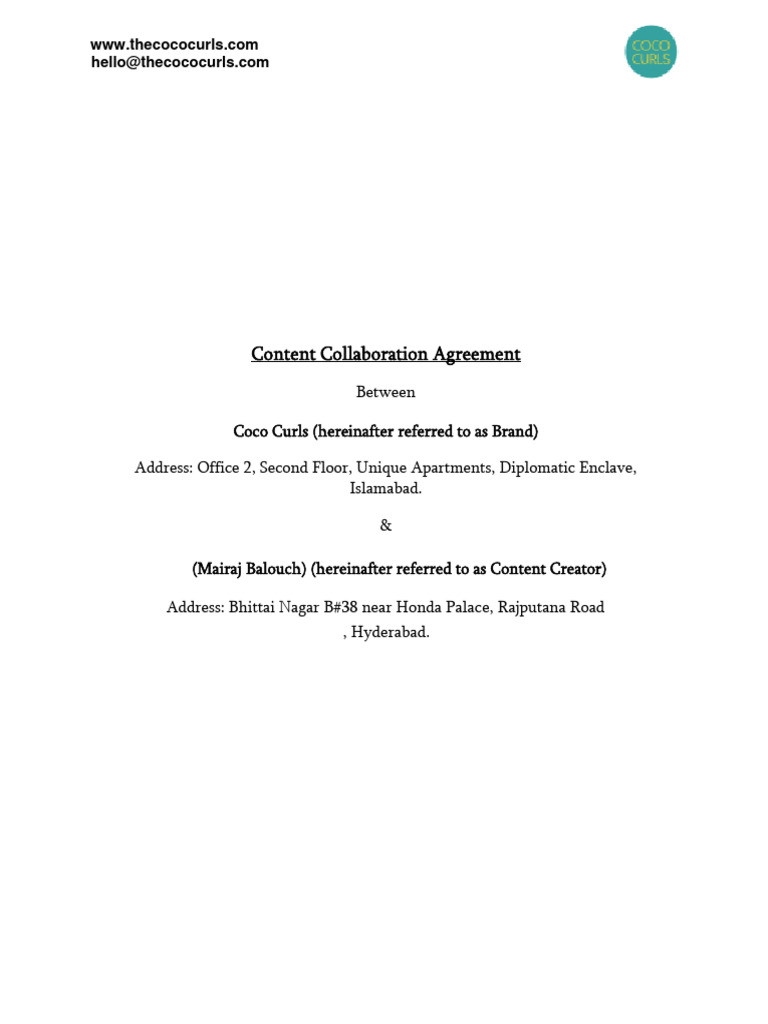 Mairaj - Contract For Cocomen (Signed) | PDF