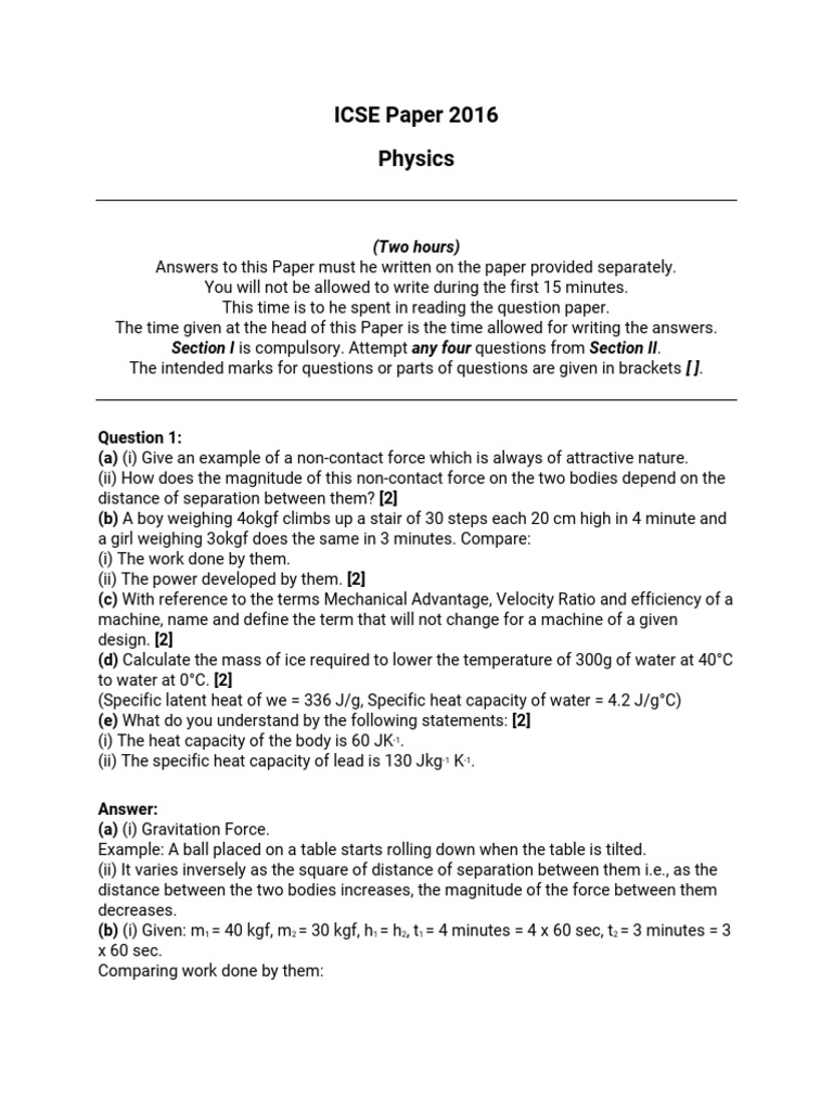 ICSE Class 10 Physics Paper-1 Question Paper Solutions 2016 | PDF ...