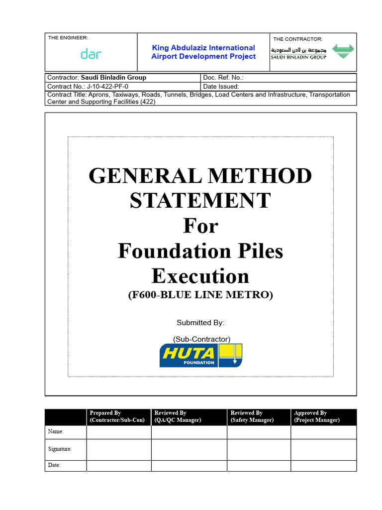 Method Statement For Piles Execution | PDF | Deep Foundation | Concrete Method Statement For Piles Execution | PDF | Deep Foundation | Concrete