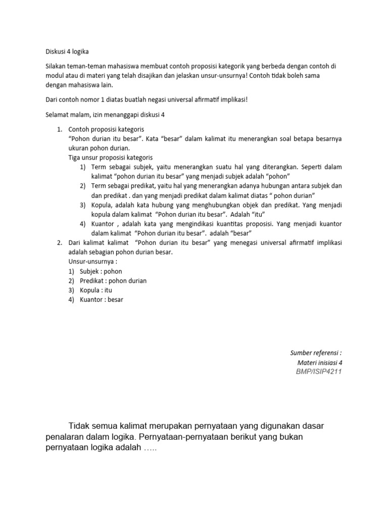 Contoh Proposisi Kategorik dan Negasi | PDF | Sains & Matematika