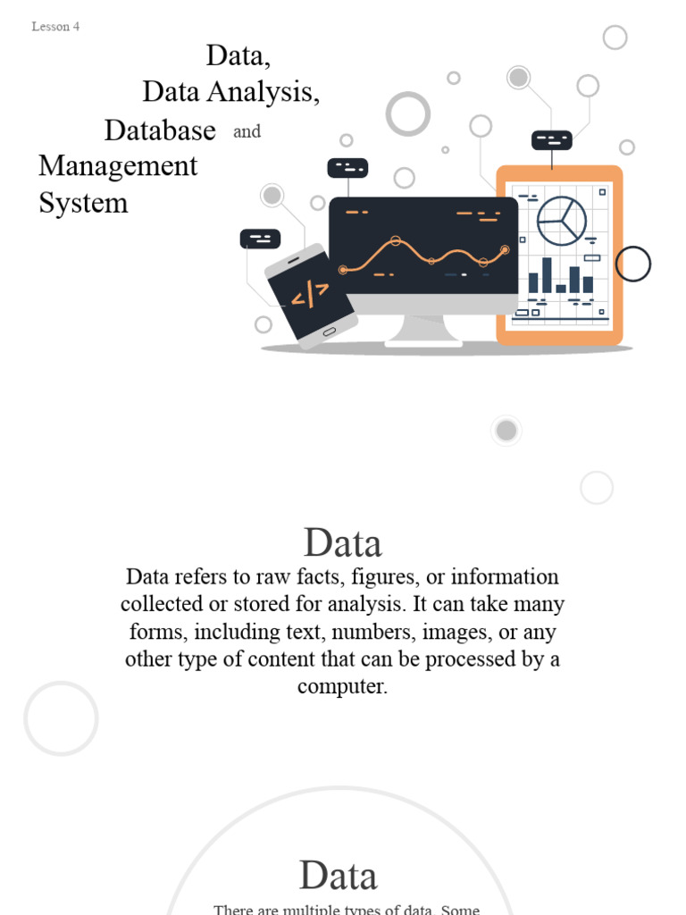 Lesson 4 Data, Data Analysis, Database, Database Management | PDF | Databases | Data