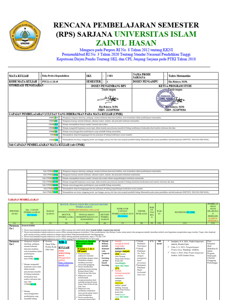 RPS Etika Profesi Kependidikan | PDF