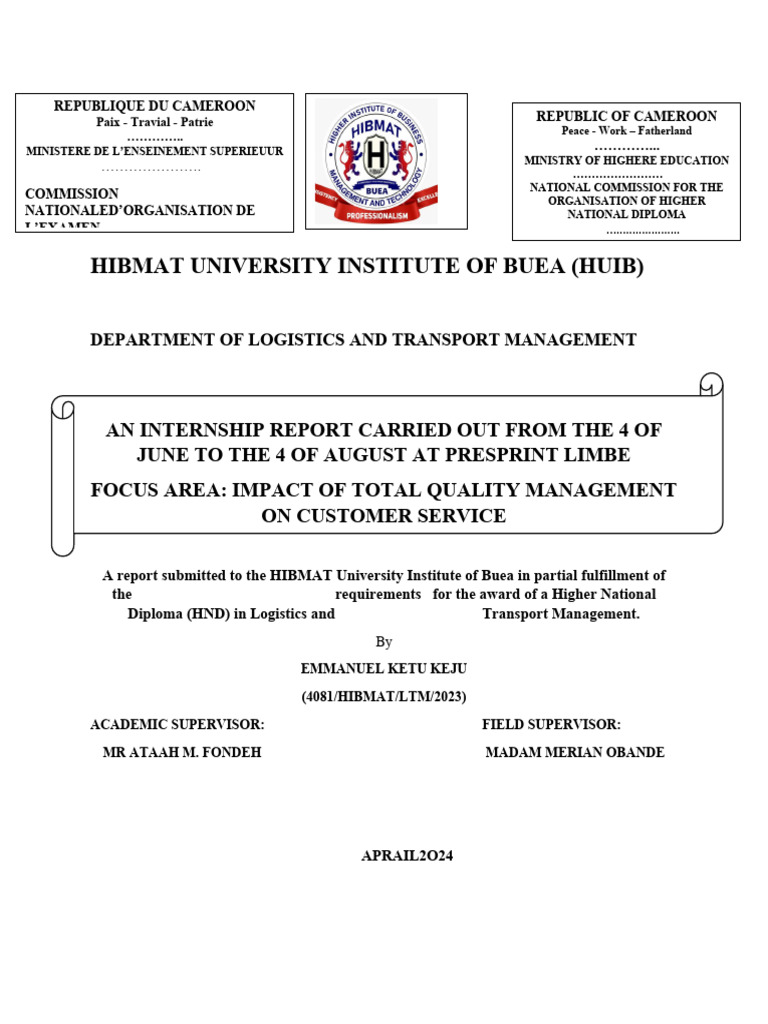 Hibmat University Institute of Buea Coverpage | PDF