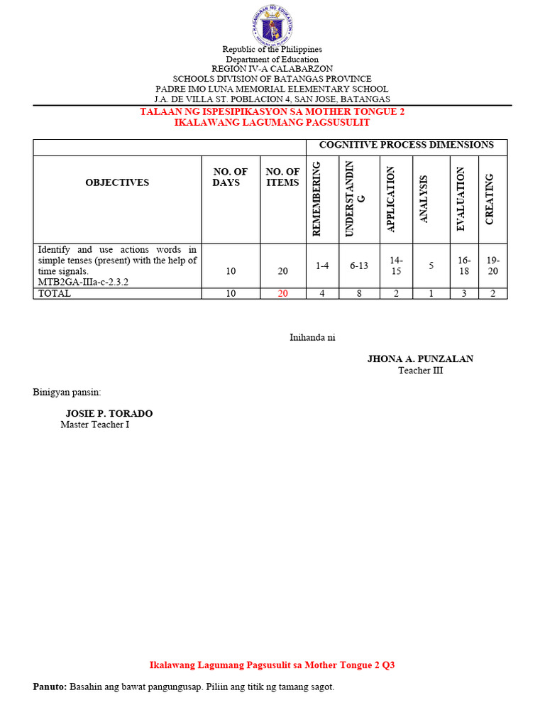 Ikalawang Lagumang Pagsusulit Sa MTB | PDF
